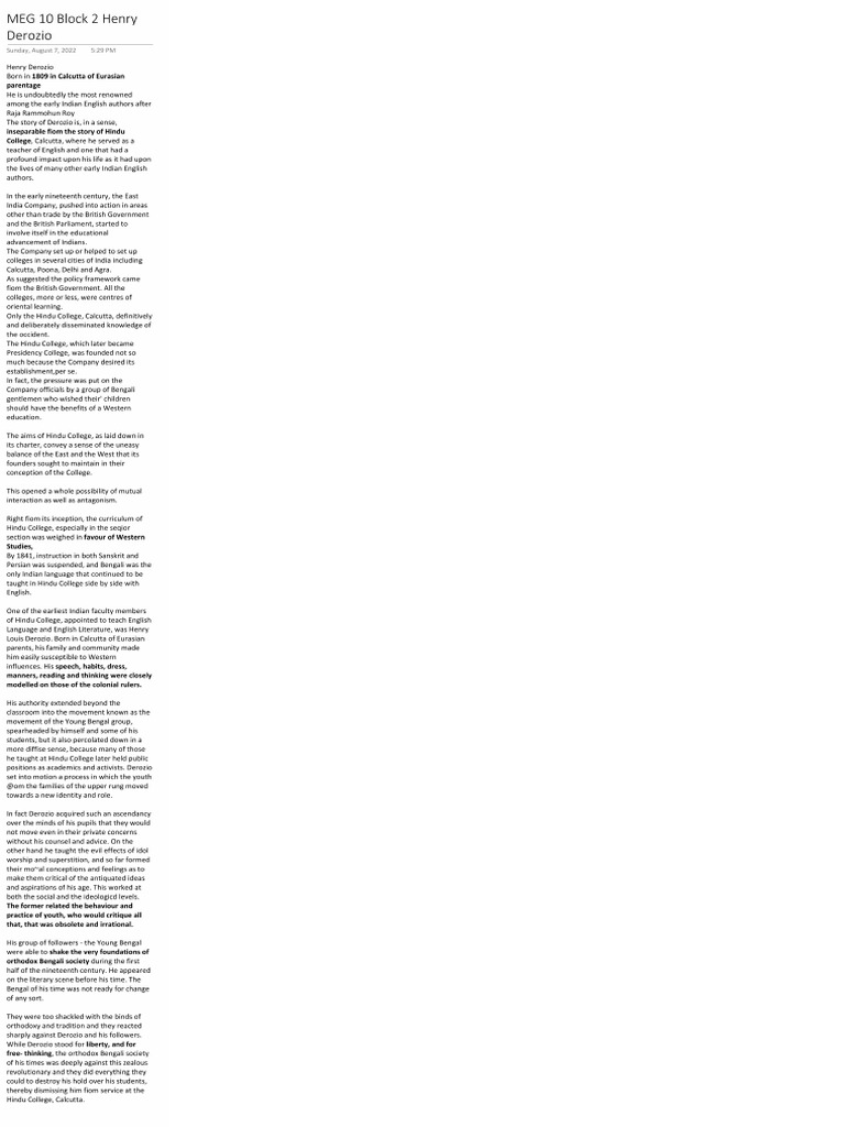 Block 2 ... Henry Derozio... Somya | PDF