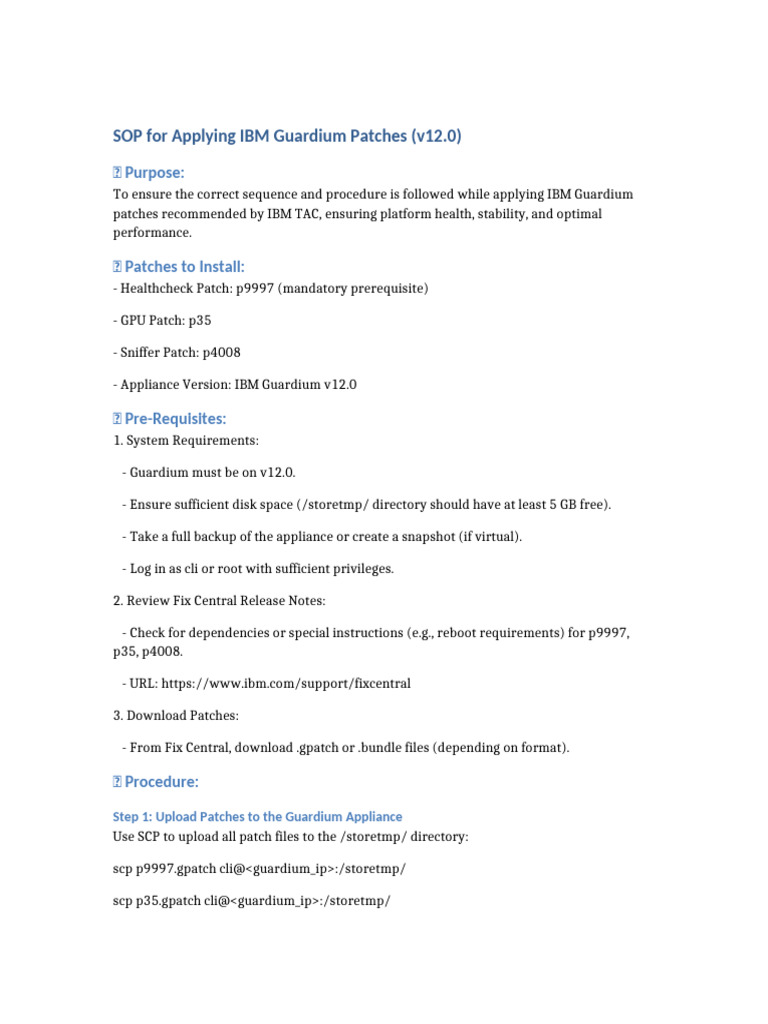 Guardium Patch Application SOP v12.0 | PDF