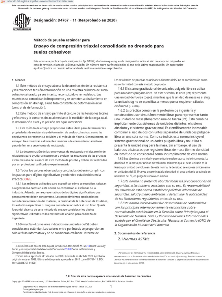 Ensayo Triaxial CD según ASTM D4767 | PDF | Presión | Medición