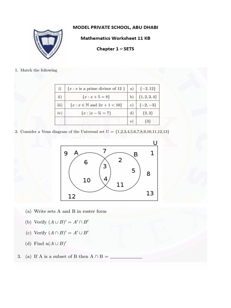 Grade 11 KB Worksheet - Sets | PDF