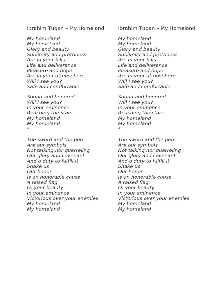 My Homeland: A Poem by Ibrahim Tuqan | PDF