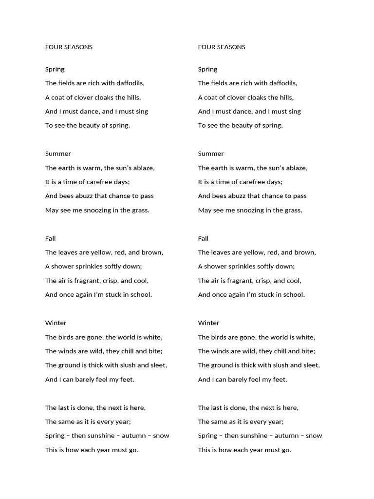 FOUR SEASONS Poem | PDF