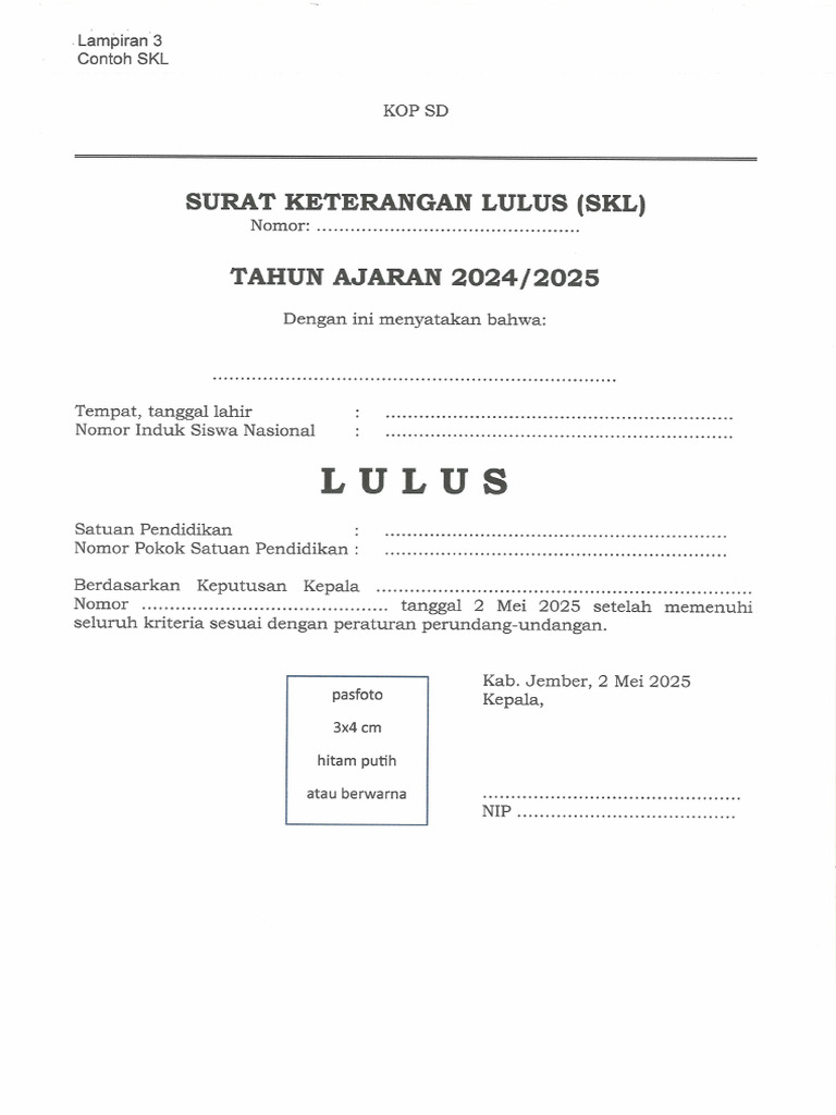 Contoh SKL SD Tahun 2025 | PDF