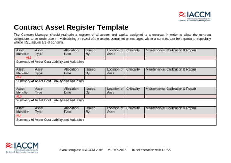 9026 Iaccm Template Asset Register v10 120916 | PDF