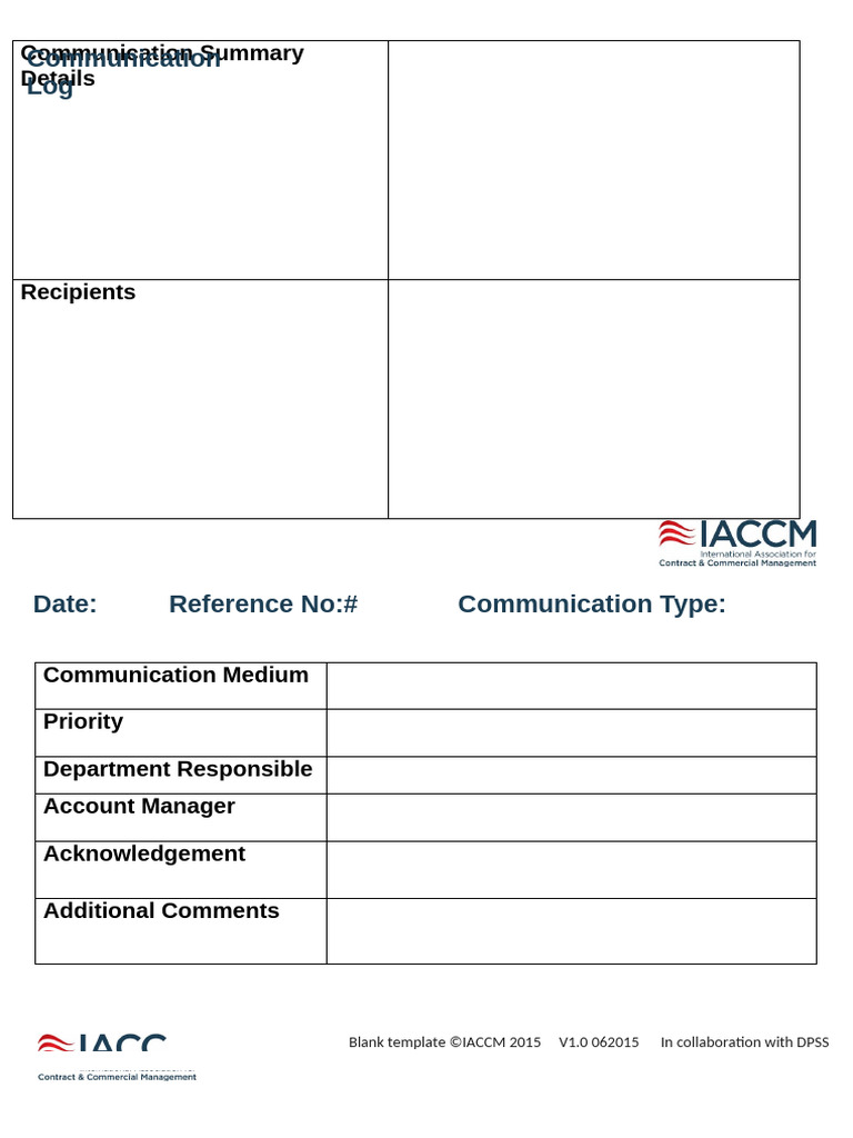 9026 Iaccm Template Communication Log v10 090615 | PDF