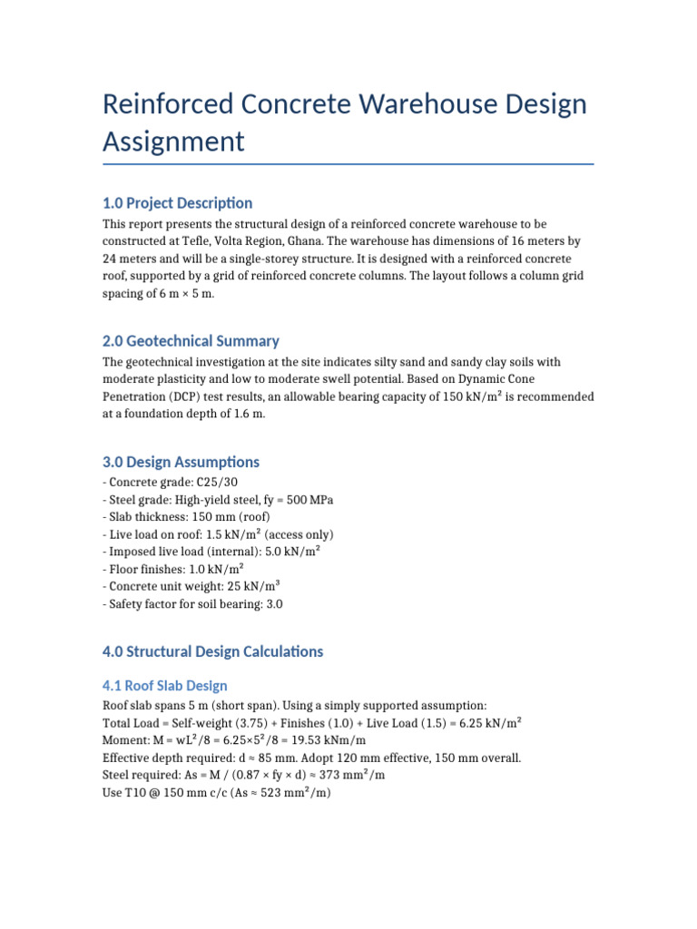 RC Warehouse Design Assignment | PDF | Reinforced Concrete | Concrete