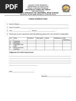 School Feedback Form For Parents Sample PDF | PDF
