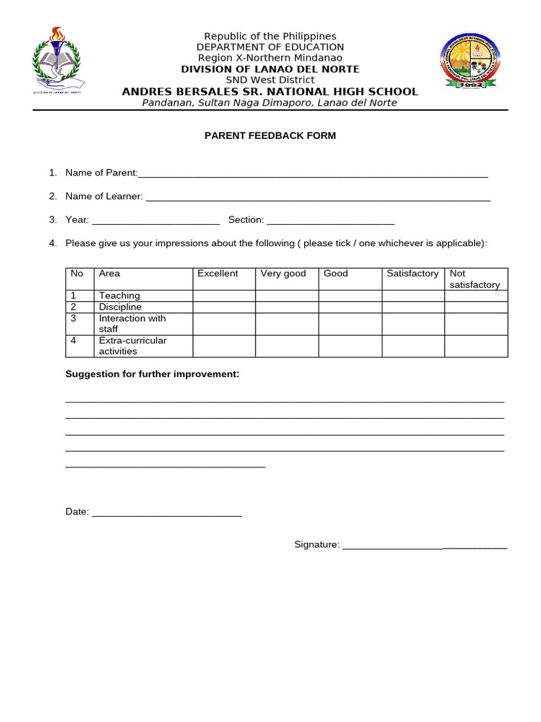 Parent Feedback Form Template | PDF
