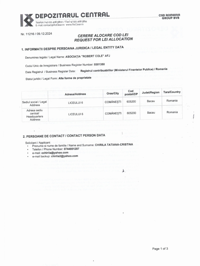 Cerere Alocare Cod LEi | PDF