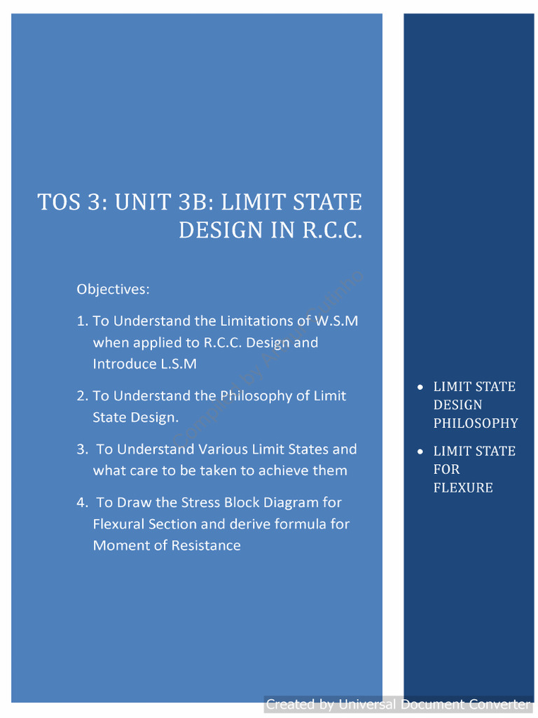TOS 3 Unit 3b Limit State Design in R.C.C. | PDF