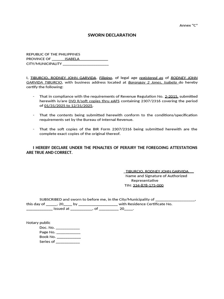 Sworn Declaration 2307-2316 2 | PDF