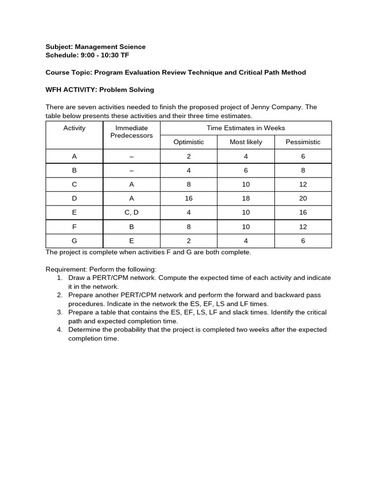 WFH-PERT-and-CPM | PDF