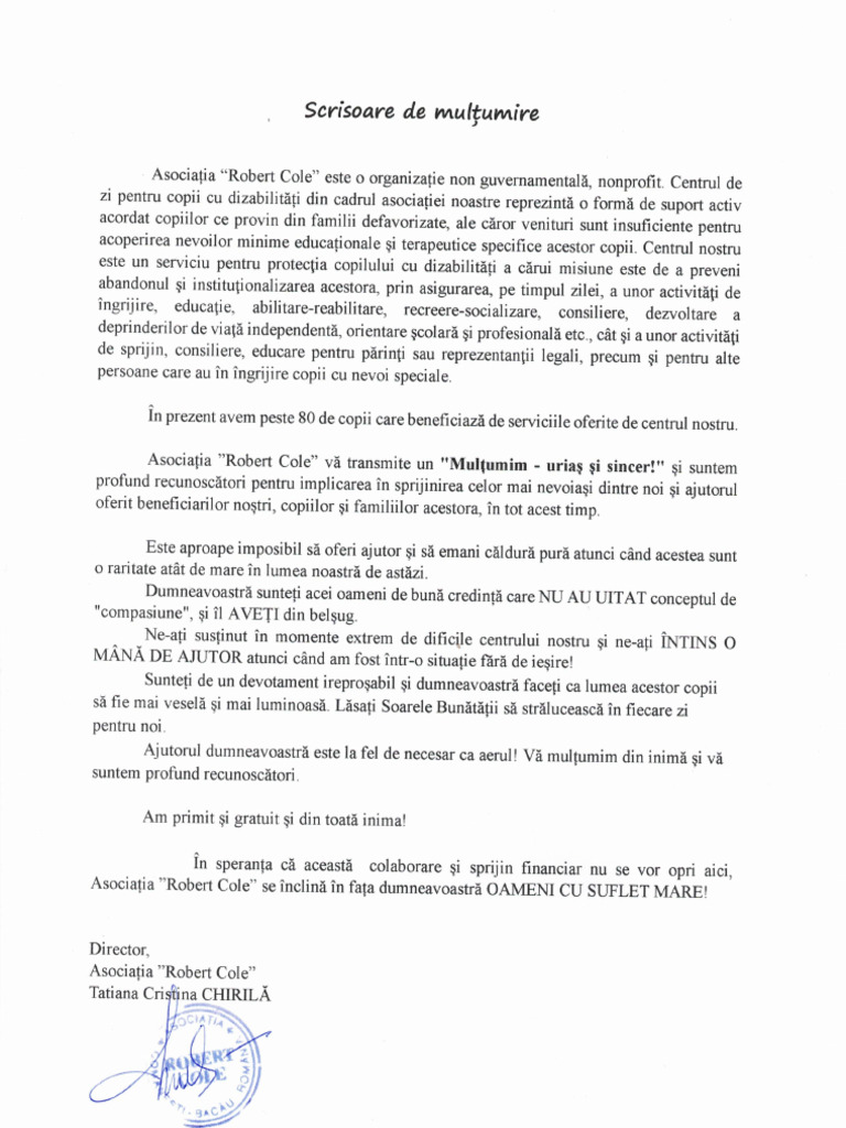 Scrisoare de Multumire - DEDEMAN | PDF