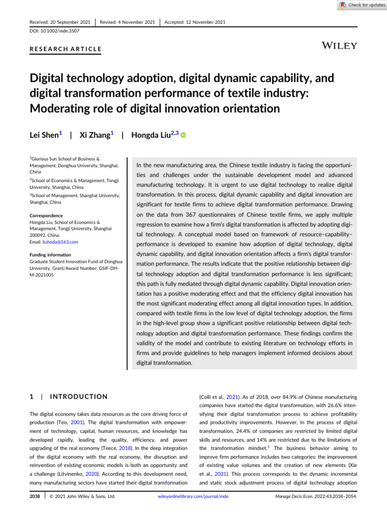 Digital Transformation in Textile Industry | PDF | Innovation | Perception