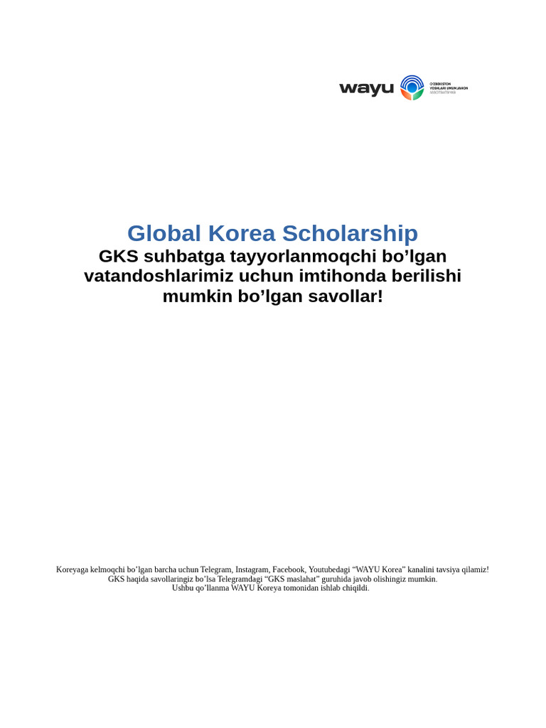 GKS (Global Korea Scholarship) Interview Savol-Javoblari | PDF
