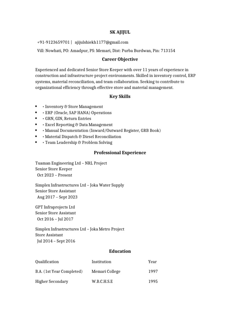 SK Ajijul Resume | PDF