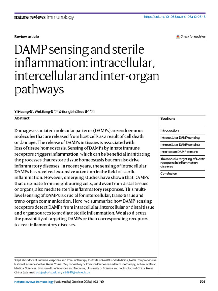 DAMP Sensing and Sterile Inflammation Intracellular, Intercellular and ...