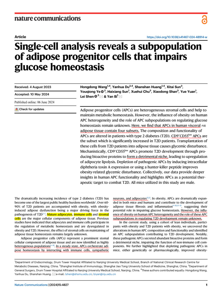 Single-Cell Analysis Reveals A Subpopulation of Adipose Progenitor ...
