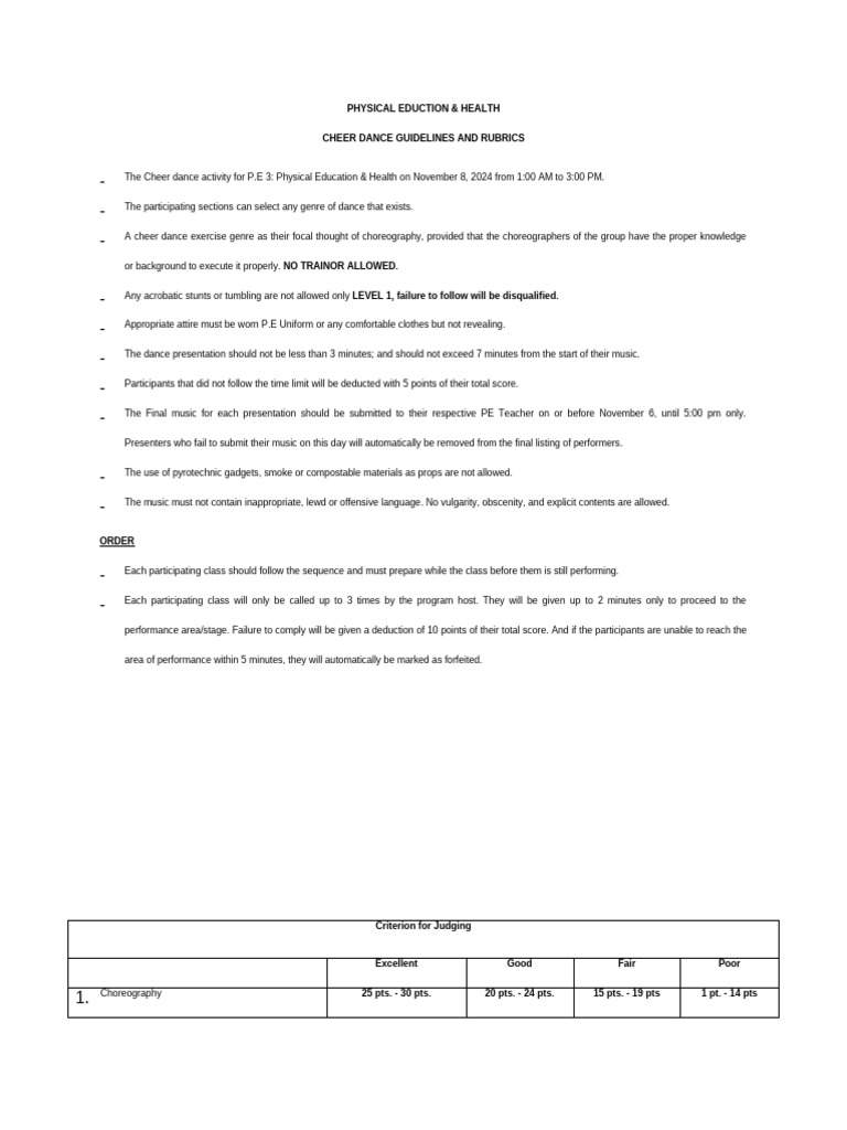 Guidelines For Cheerdance | PDF | Performing Arts | Entertainment
