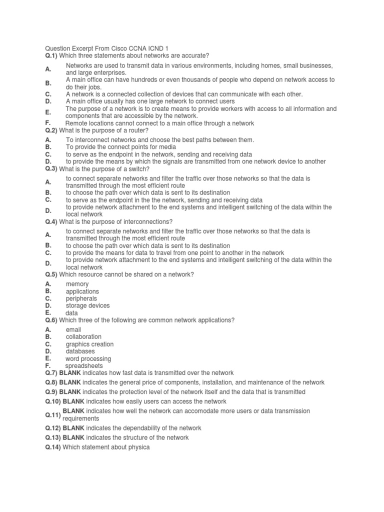 CCNA Cisco questions | PDF | Network Topology | Computer Network