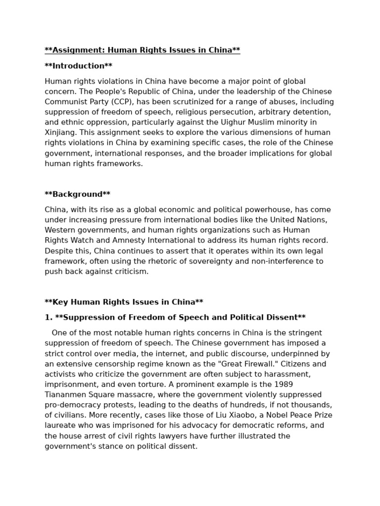 Assignment: Human Rights Issues in China Introduction | PDF | China ...
