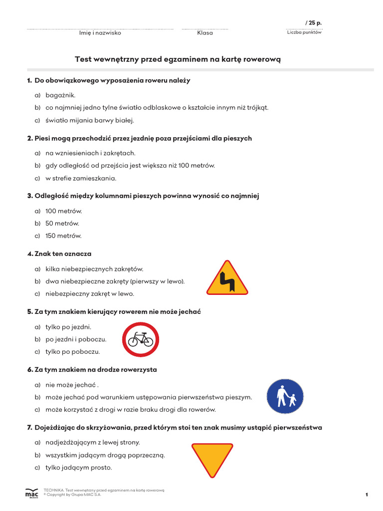 Test Próbny Na Kartę Rowerową | PDF