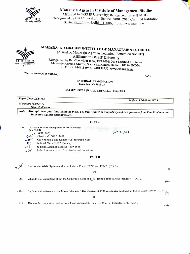 Bba LLB 2nd Sem Internals Pyq | PDF