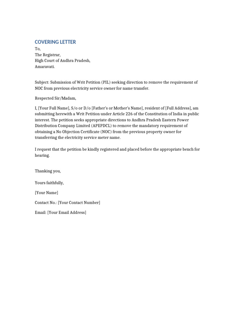 PIL Covering Letter and Party in Person Application | PDF