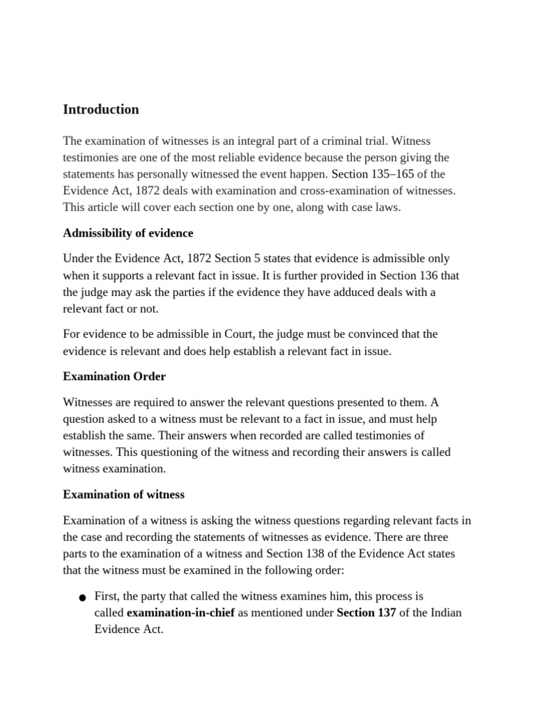 Introduction Examination of Witness | PDF | Witness | Cross Examination
