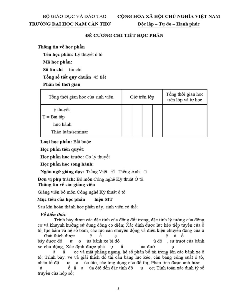 39-DCCT - CNKTOTO-DNC 2020 - Ly Thuyet o To | PDF
