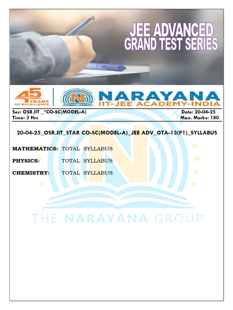 20-04-25 - Osr - Iit - Star Co-Sc (Model-A) - Jee Adv - 2018 (P-I) - Gta-13 - QP | PDF | Numbers ...