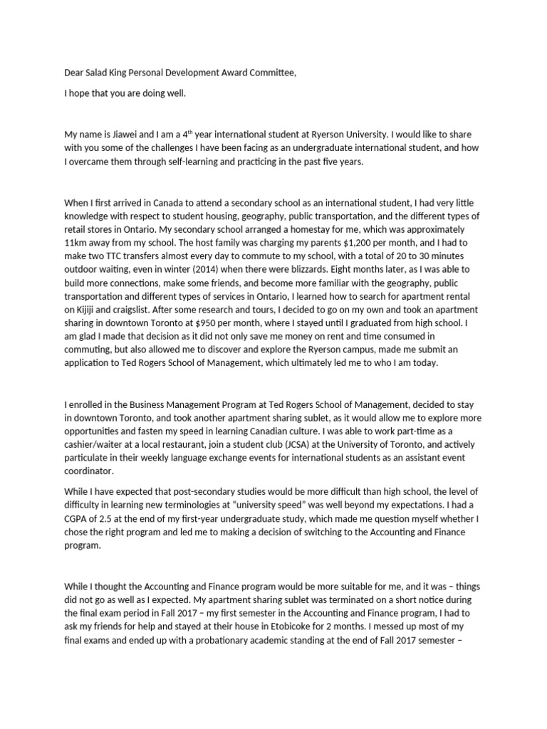 Salad King Personal Development Award Statement | PDF