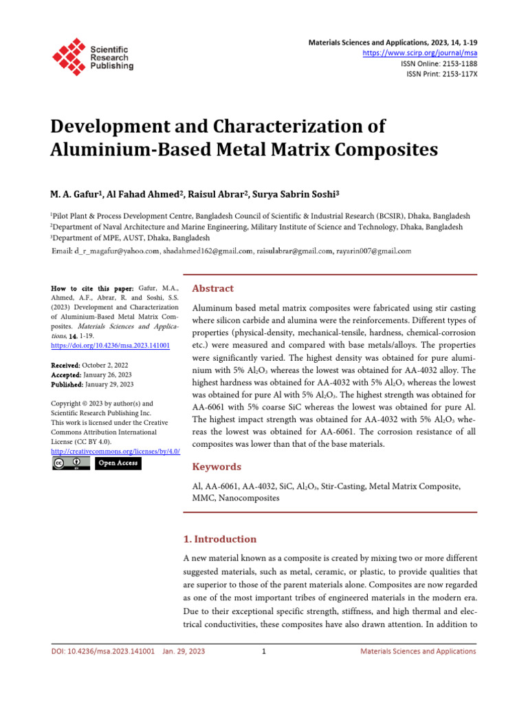 Development and Characterization of Aluminium-Based Metal Matrix ...