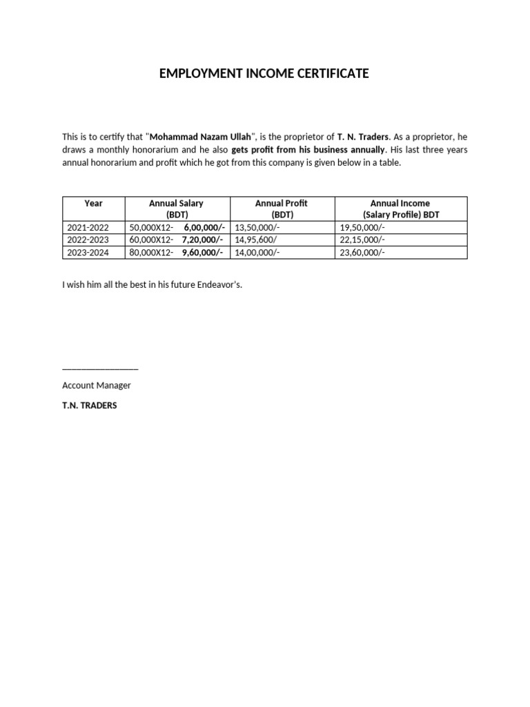 NAZAM ULLAH Income Certificate | PDF