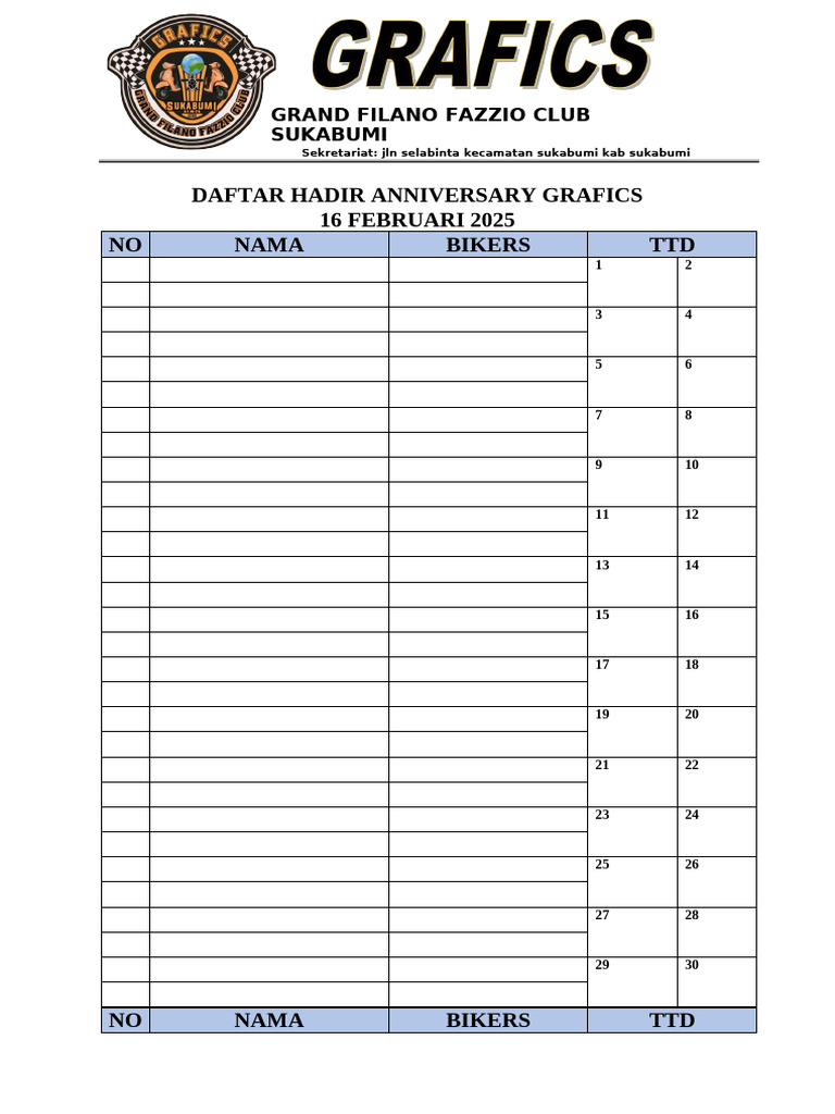 DAFTAR HADIR ANNIVERSARY GRAFICS | PDF