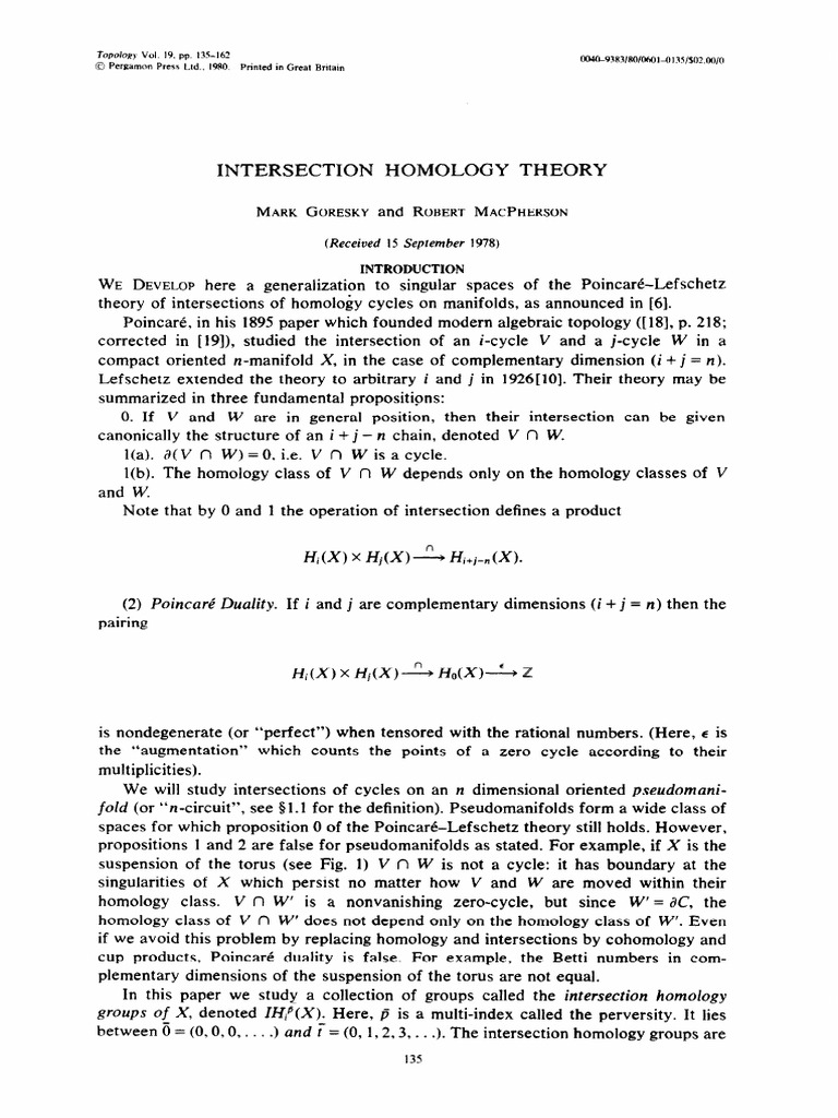 (1980) Intersection Homology I - Goresky, MacPherson | PDF | Mathematical Structures | Algebra