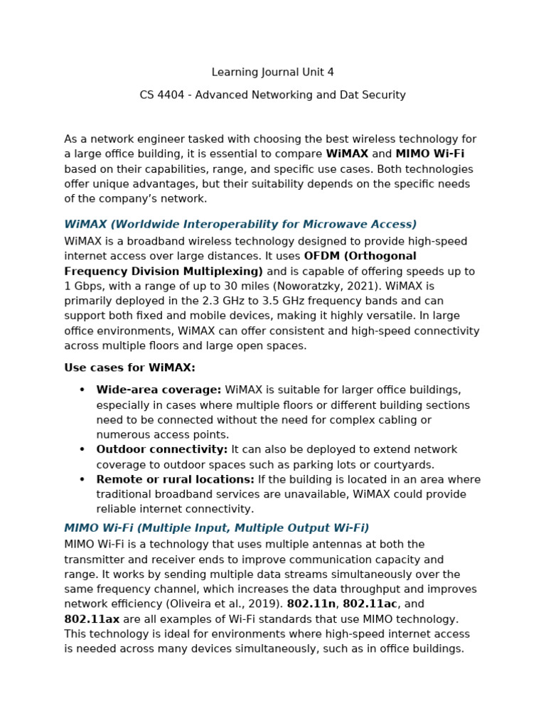 Learning Journal Unit 4 CS 4404 | PDF | Wi Max | Mimo