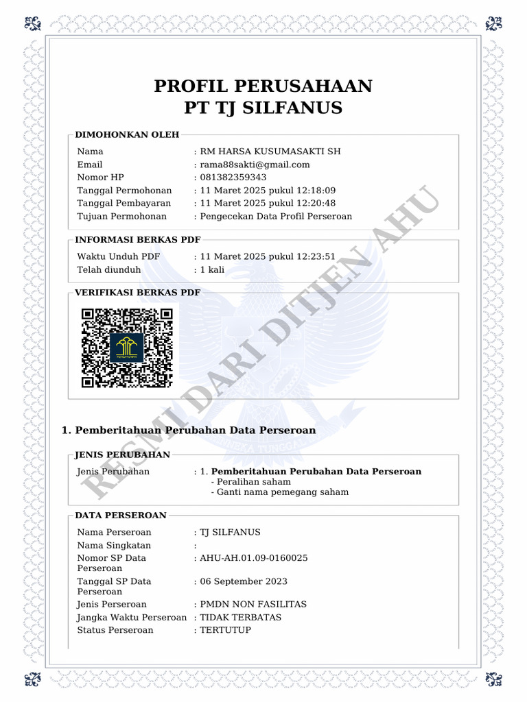 Profil PT TJ Silfanus dan Perubahannya | PDF