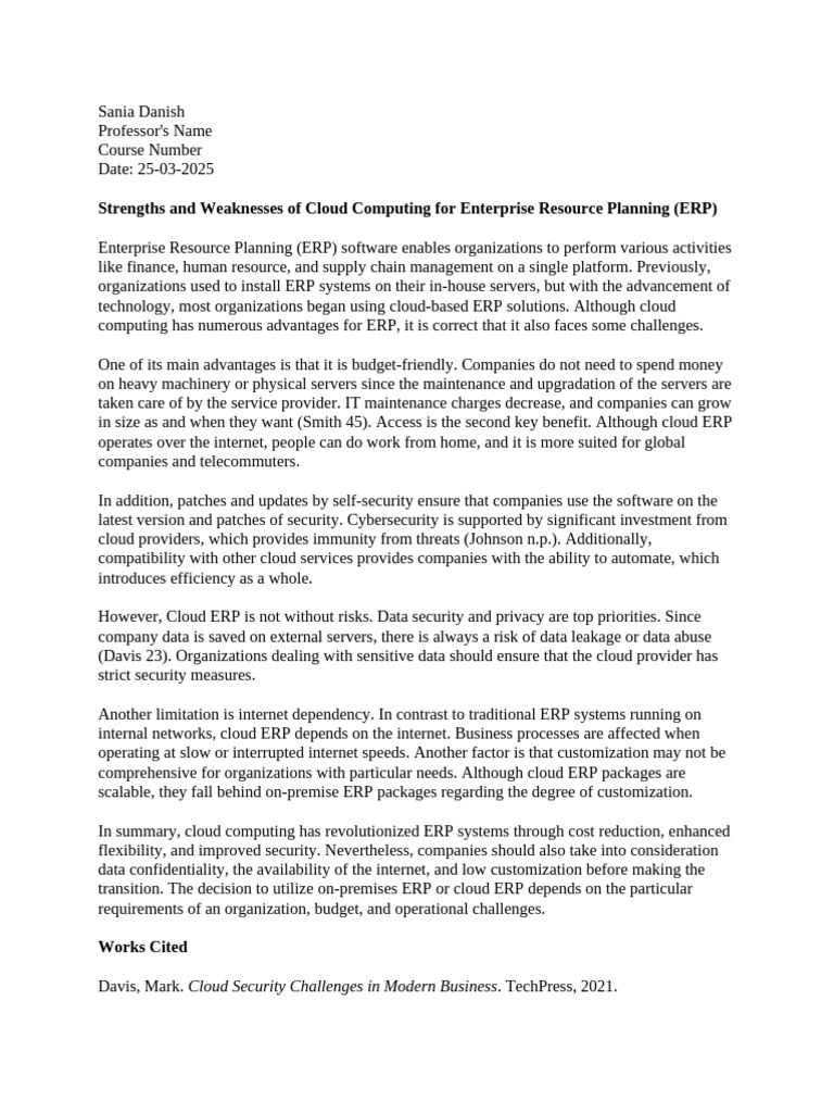 Strenghts and Weakness of Cloud Computing | PDF | Cloud Computing | Enterprise Resource Planning