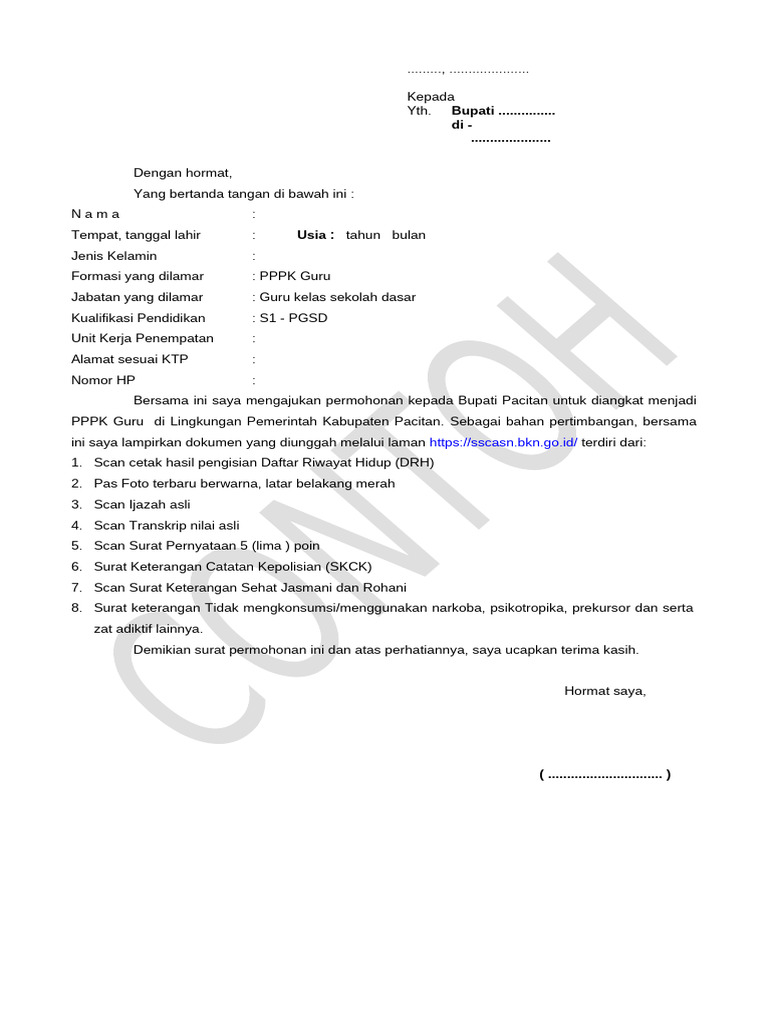 Surat Lamaran ASN Pacitan 2021 | PDF