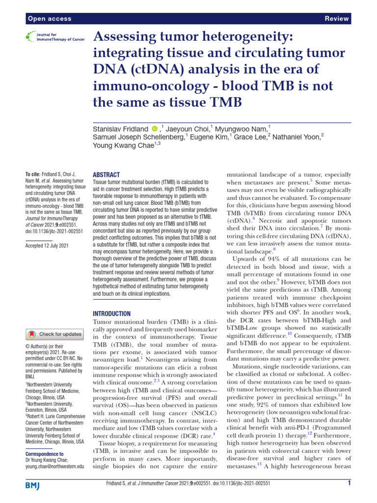 Assessing Tumor Heterogeneity-Integrating Tissue and Circulating Tumor ...