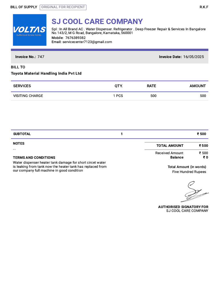 747-Sales Invoice-Toyota Material Handling India PVT LTD | PDF