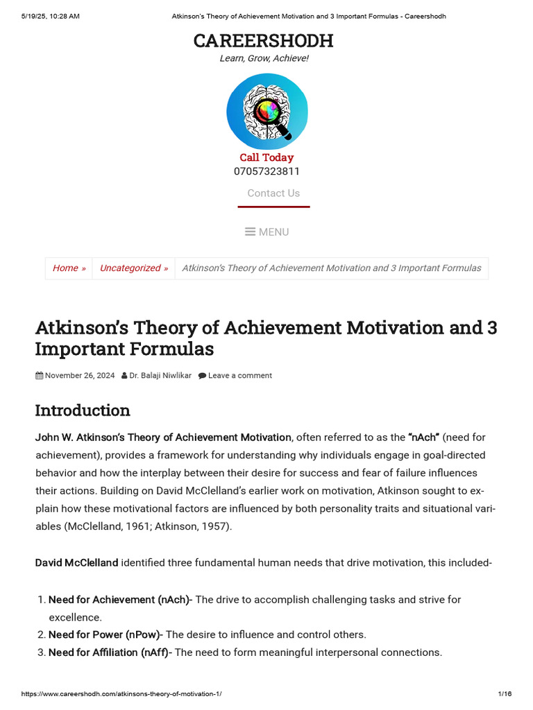 Atkinson's Theory of Achievement Motivation and 3 Important Formulas ...
