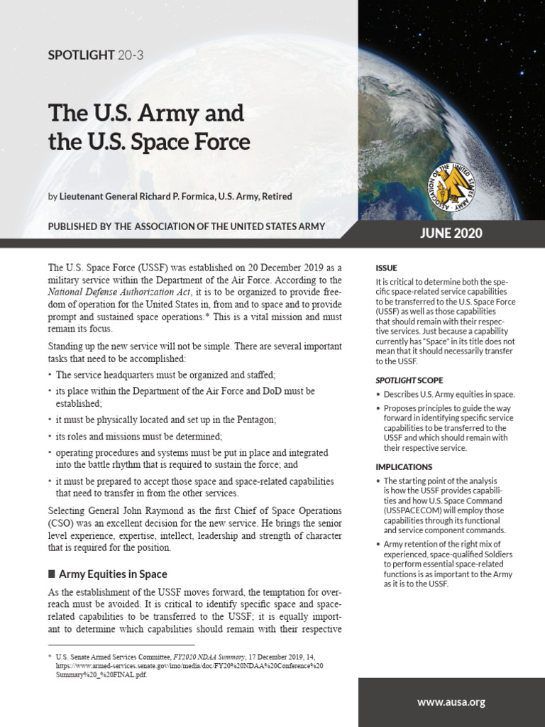 U.S. Space Force and Army Space Roles | PDF | Intelligence ...