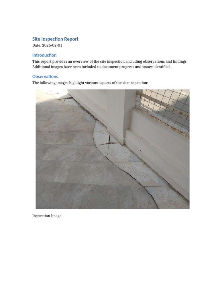 Site Inspection Report Overview | PDF