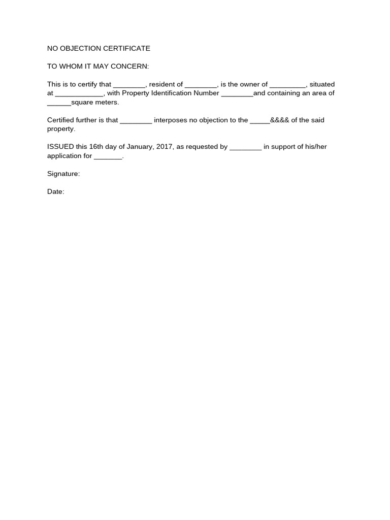 No Objection Certificate | PDF