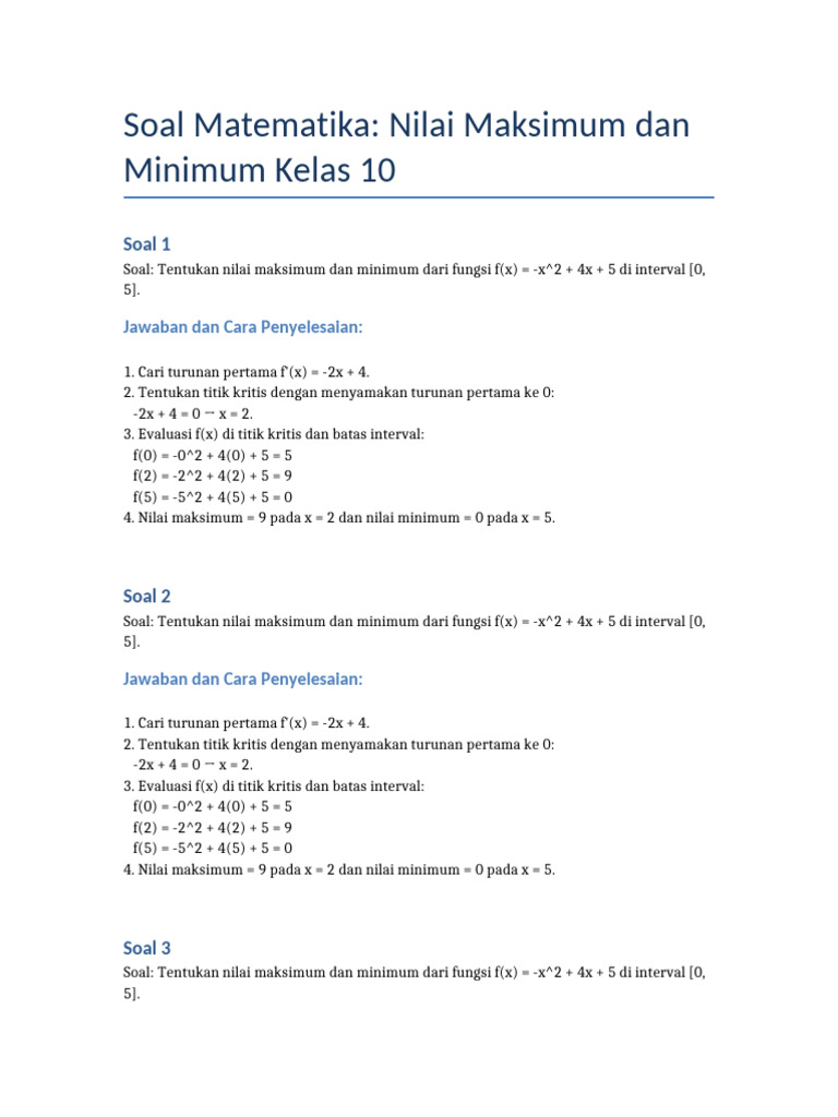 Soal Nilai Maksimum Minimum Kelas 10 | PDF