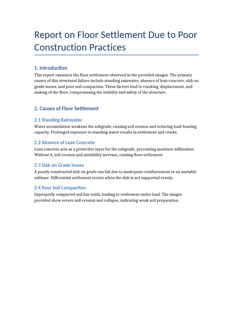Floor Settlement Causes and Solutions | PDF