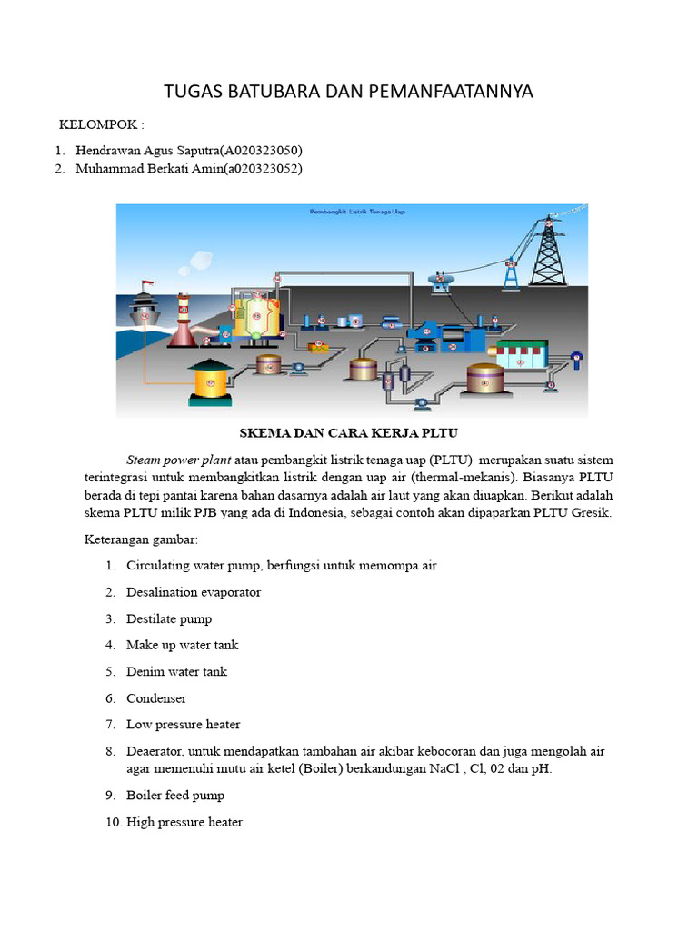 Tugas Batubara Dan Pemanfaatannya_skema Pltu_agus & Amin_tambang 4a | PDF