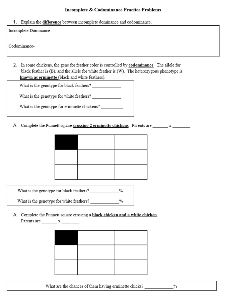 Incomplete & Codominance Practice Problems (2025) | PDF | Dominance ...